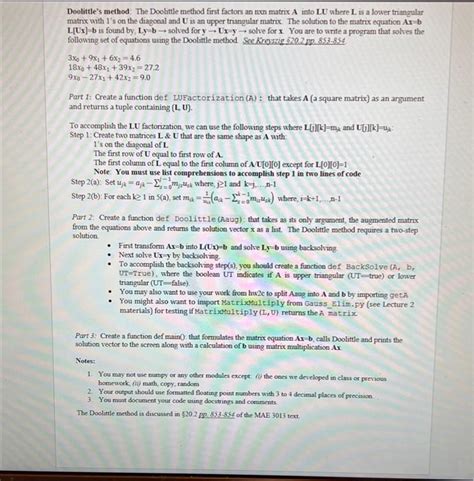 solved doolittle s method the doolittle method first