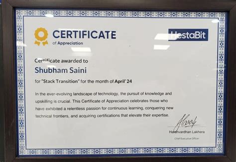 Shubham Saini On Linkedin Continuouslearning Upskilling Certificateofappreciation