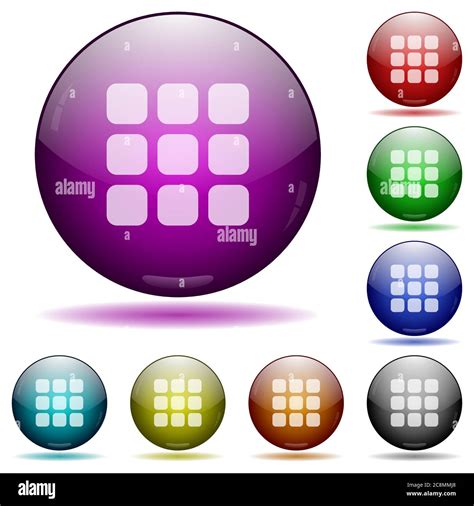 Set Of Color Small Grid View Glass Sphere Buttons With Shadows Stock