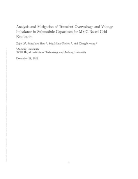 Pdf Analysis And Mitigation Of Transient Overvoltage And Voltage Imbalance In Submodule
