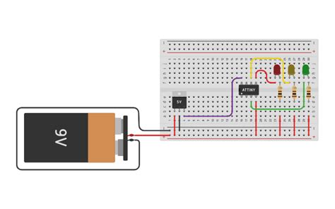 Circuit Design Semaforo Vehicular Attiny85 Tinkercad