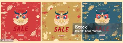 중국 설날 2024 카드 포스터 배너에 대 한 금색과 빨간색의 현대 미술 디자인 용의 중국 조디악 상징 다양한 색상의 엽서 세트입니다 벡터 2024년에 대한 스톡 벡터 아트