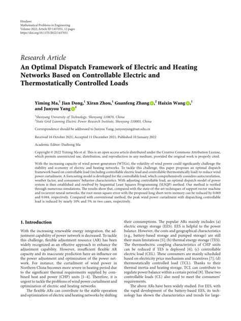 pdf an optimal dispatch framework of electric and heating networks based on controllable