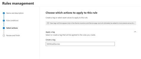 mde device tagging through dynamic asset rule management using