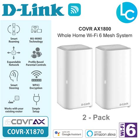 D Link COVR X1870 AX1800 Wi Fi 6 MU MIMO Whole Home Wi Fi 6 Mesh System Wifi Mesh Router 2 Pack