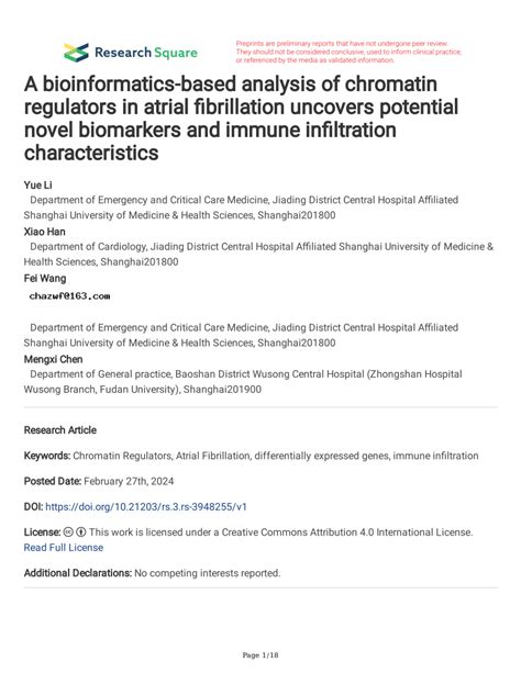 Pdf A Bioinformatics Based Analysis Of Chromatin Regulators In Atrial Fibrillation Uncovers