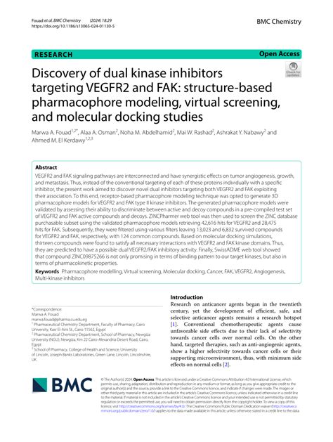 Pdf Discovery Of Dual Kinase Inhibitors Targeting Vegfr2 And Fak