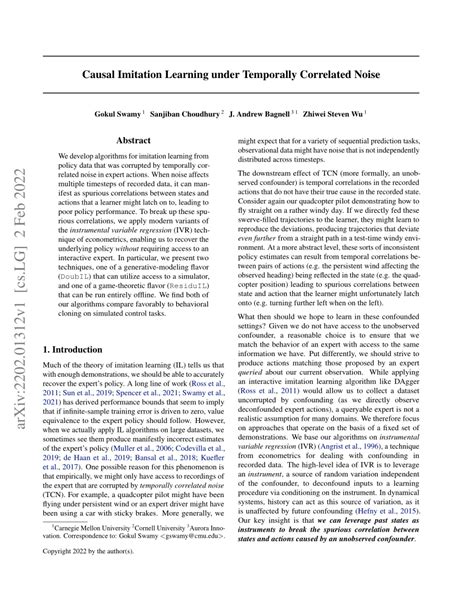 PDF Causal Imitation Learning Under Temporally Correlated Noise