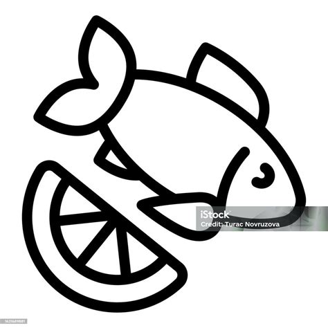 물고기와 레몬 라인 아이콘입니다 흰색으로 분리된 요리 벡터 그림 해산물 개요 스타일 및 앱을 위해 설계되었습니다 Eps 10