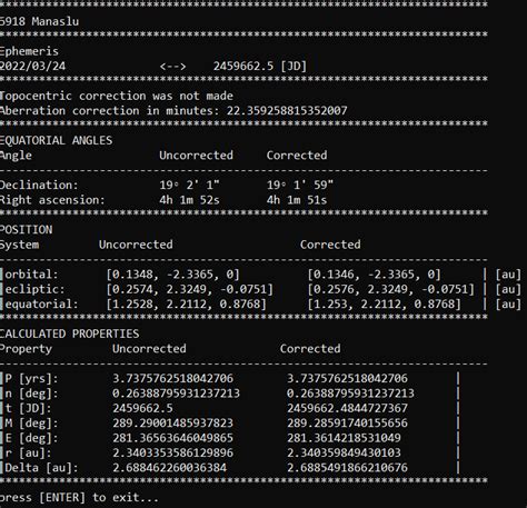 Github Marmingenephemeris Calculation Calculates An Ephemeris Of A