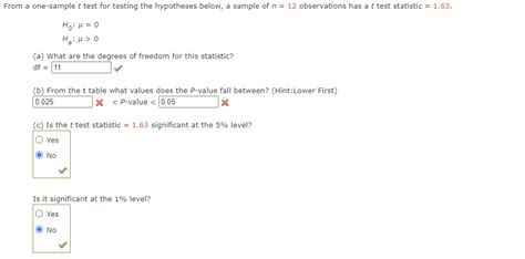 Solved From A One Sample T Test For Testing The Hypotheses Chegg