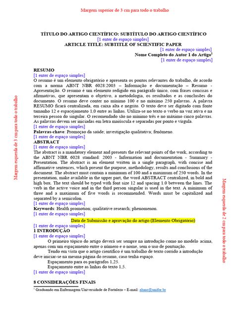 Modelo De Artigo Cientifico Abnt Nbr 6022 Word Pdf Abstract