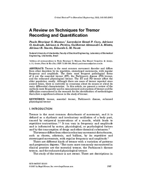 Pdf A Review On Techniques For Tremor Recording And Quantification