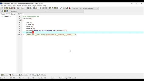 C Program Tutorial To Know The Size Of Integer Float Char Double