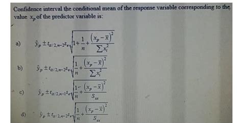 Solved Confidence Interval The Conditional Mean Of The Chegg
