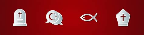 십자가 별과 초승달 기독교 물고기 및 교황 모자 아이콘이 있는 묘비를 설정합니다 벡터 교황에 대한 스톡 벡터 아트 및 기타