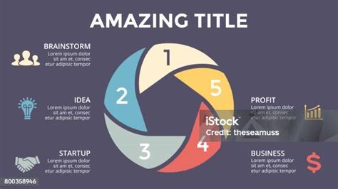 동그라미 화살표 Infographic 벡터 다이어그램 국방부 그래프 프레 젠 테이 션 차트 주기 5 옵션 부품 단계 비즈니스 개념을 처리 합니다 16 X 9 어두운 슬라이드