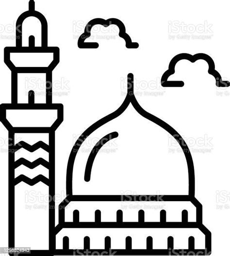 메디나 시 거룩한 개념 미나르 예언자 모스크 벡터 아이콘 디자인 아랍 문화와 흰색 배경에 전통 기호 이슬람과 이슬람 관행 서명 알마디나에 대한 스톡 벡터 아트 및 기타