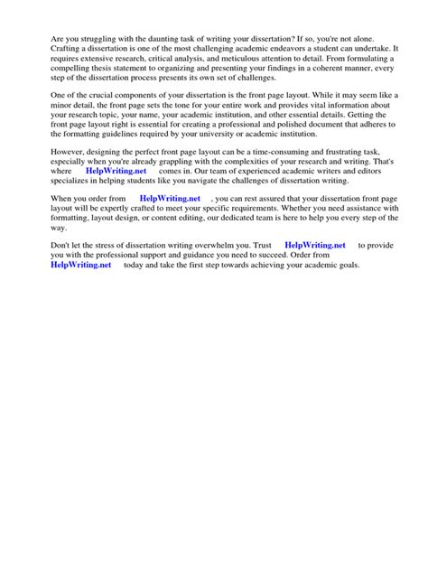 Dissertation Front Page Layout Pdf Thesis Academic Degree