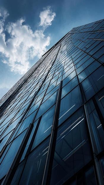 Premium Photo A Tall Glass Building With A Sky Background