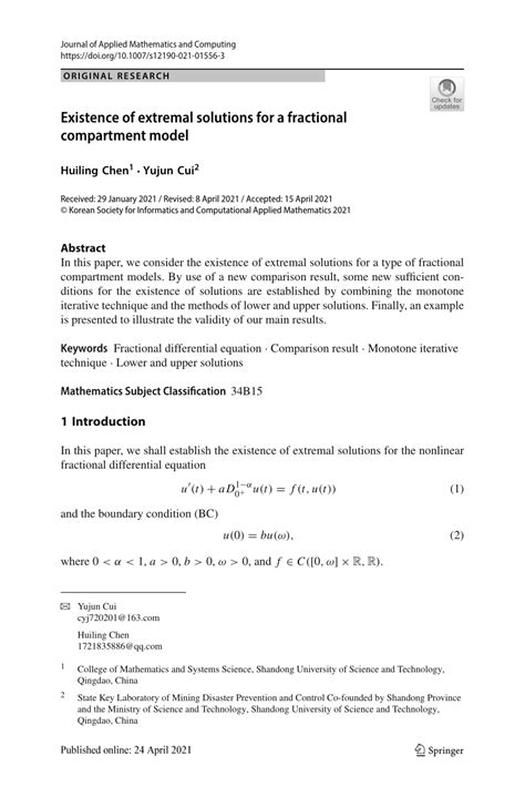 Pdf Existence Of Extremal Solutions For A Fractional Compartment Model