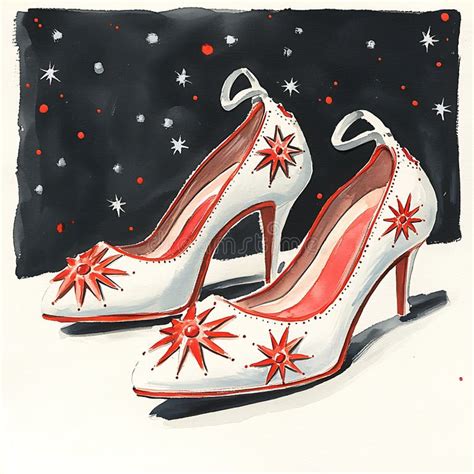 Starry Night Stilettos Elegant Watercolor Painting Of Red And White