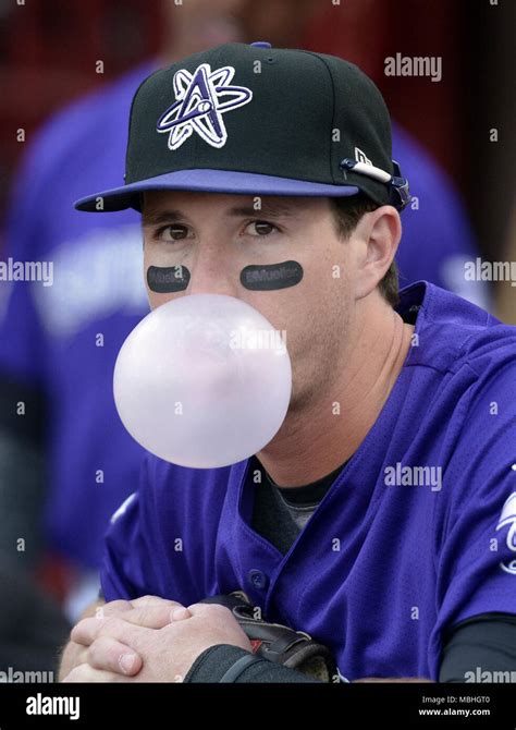 Us 10th Apr 2018 Sports The Isotopes Drew Weeks Inflates His Bubble Gum Before The Game