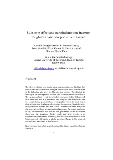 Pdf Substrate Effect And Nanoindentation Fracture Toughness Based On