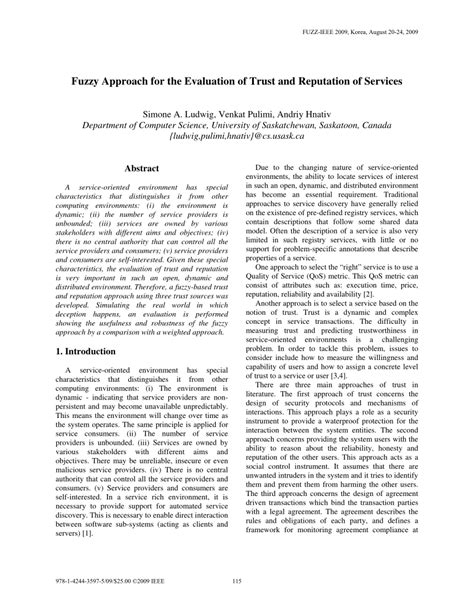 Pdf Fuzzy Approach For The Evaluation Of Trust And Reputation Of Services