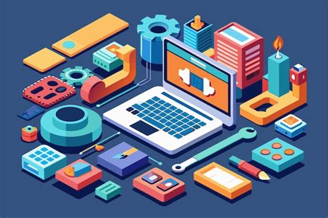 A Vibrant Isometric Layout Showcases Various Customizable Digital Tools