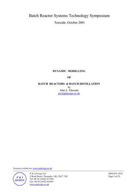 Dynamic Modeling Of Batch Reactors And Batch Distillation Docslib