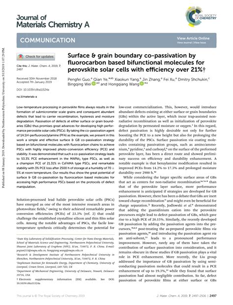 Pdf Surface And Grain Boundaries Co Passivation By Fluorocarbon Based