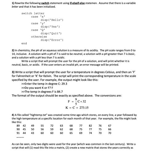 solved 1 rewrite the following switch statement using