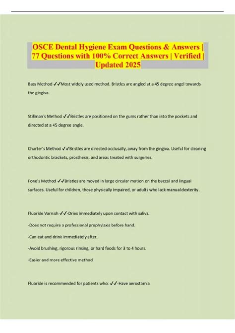 Osce Dental Hygiene Exam Questions And Answers 77 Questions With 100 Correct Answers Verified