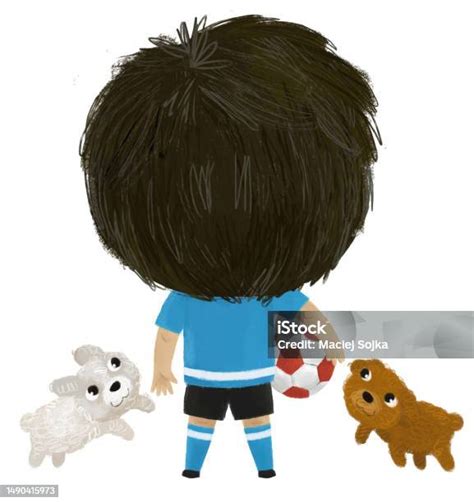 소년이 달리는 스포츠 공 축구 축구를 하는 만화 장면 아이들을 위한 삽화 건강한 생활방식에 대한 스톡 벡터 아트 및 기타 이미지 건강한 생활방식 경쟁 골키퍼 Istock