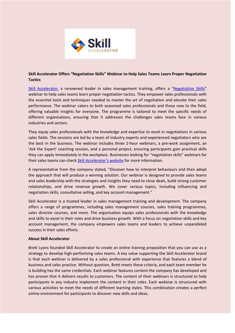 Ppt Skill Accelerator Offers “negotiation Skills” Webinar To Help