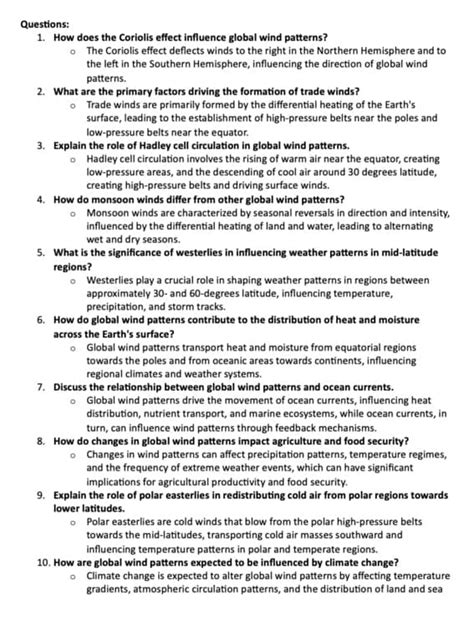 Global Wind Patterns Reading Passage X10 Questions Editable Tpt