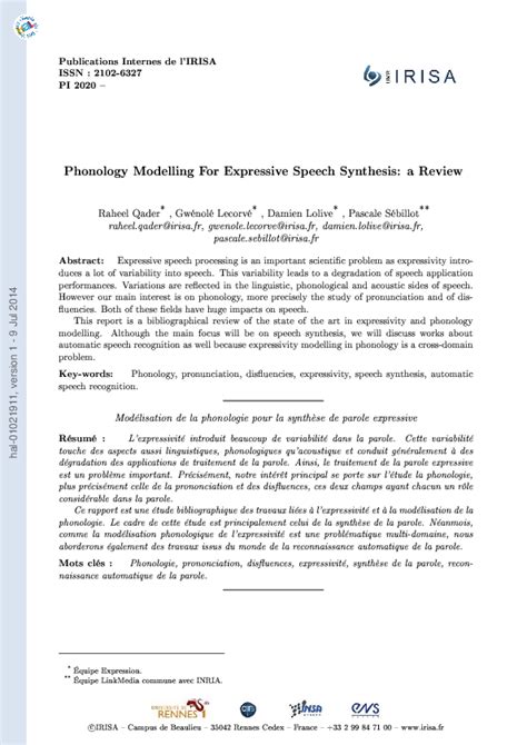 Pdf Expressive Speech Synthesis A Phonology Review