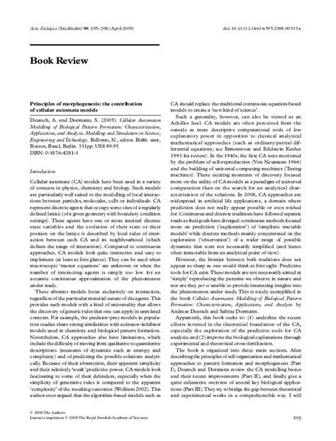 Pdf Principles Of Morphogenesis The Contribution Of Cellular Automata Models