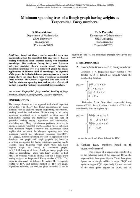 Pdf Minimum Spanning Tree Of A Rough Graph Having Weights As