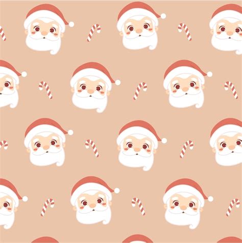 귀여운 산타 클로스 머리 낙서 원활한 패턴 프리미엄 벡터