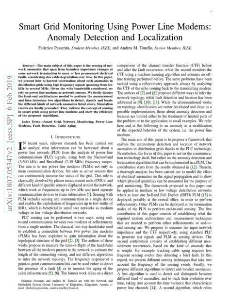 Smart Grid Monitoring Using Power Line Modems Anomaly Detection And