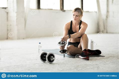 Modern Workout During Covid At Home Or Gym In Self Isolation Stock