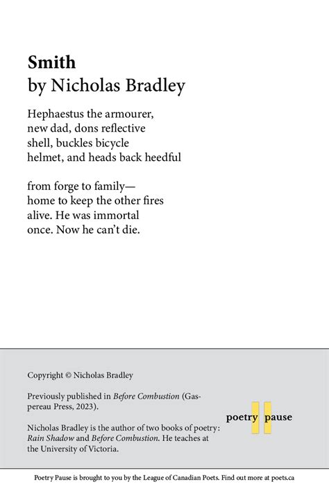 Smith By Nicholas Bradley League Of Canadian Poets