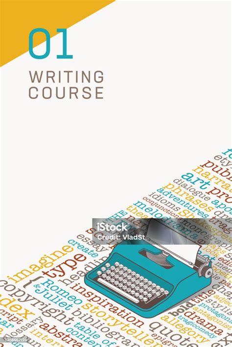 빈티지 타자기 극작가 작가 워드 클라우드 플라이어 브로셔 디자인 타자기에 대한 스톡 벡터 아트 및 기타 이미지 타자기 Monologue 고풍스런 Istock