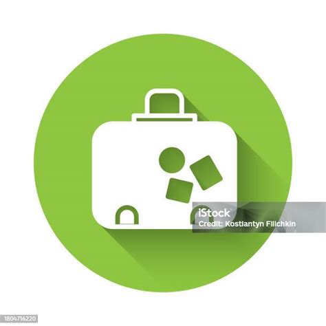 긴 그림자로 고립된 여행 아이콘을 위한 흰색 여행 가방 여행 수하물 표시 여행 수하물 아이콘입니다 녹색 원 버튼 벡터 가방에 대한 스톡 벡터 아트 및 기타 이미지 Istock