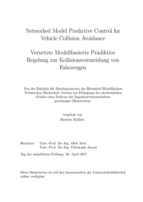 Pdf Networked Model Predictive Control For Vehicle Collision Avoidance