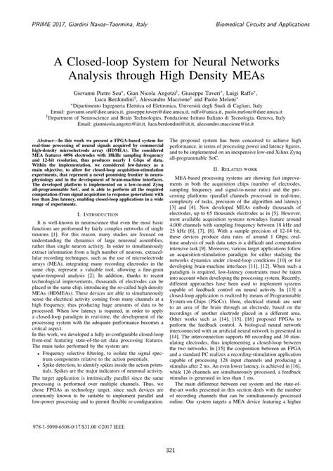 Pdf A Closed Loop System For Neural Networks Analysis Through High Density Meas