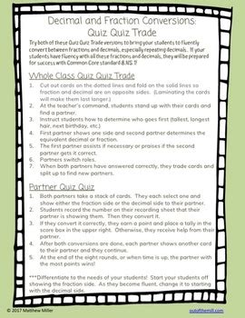 8 NS 1 Decimal And Fractions Conversions Quiz Quiz Trade By Out Of The Mill