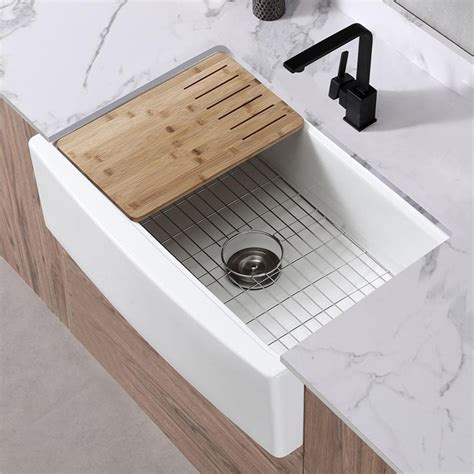 Farmhouse Sink Ceramic 33 Inch Farm Kitchen Sink Apron Front Ledge Workstation Single Bowl